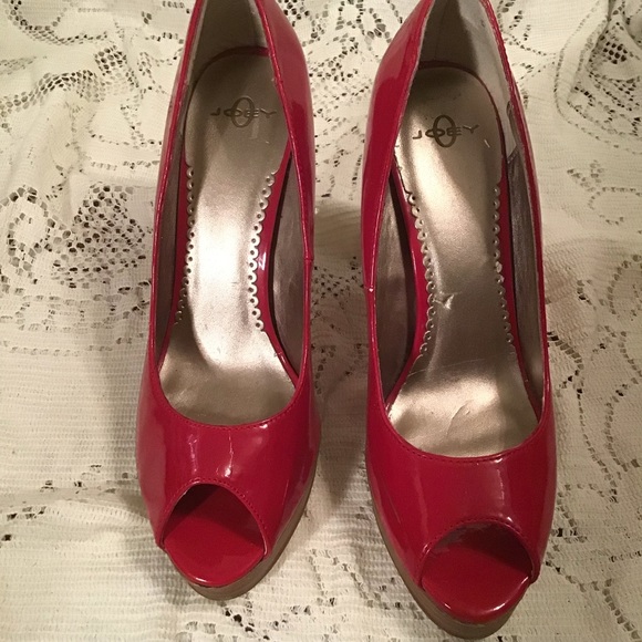 Joey | Shoes | Deep Red Patent Leather Peep Toe Platforms | Poshmark